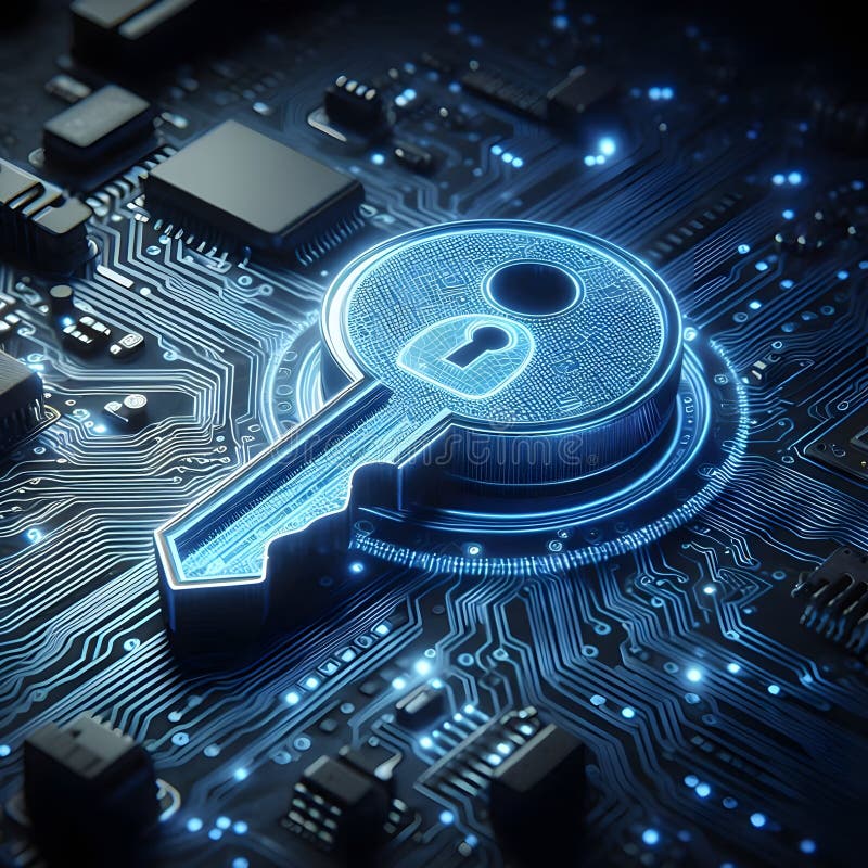 Glowing Blue Digital Key on Circuit Board, Importance of Cybersecurity ...