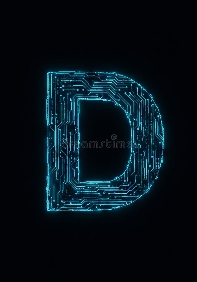 Glowing Blue Digital Letter D on Dark Background Stock Illustration ...