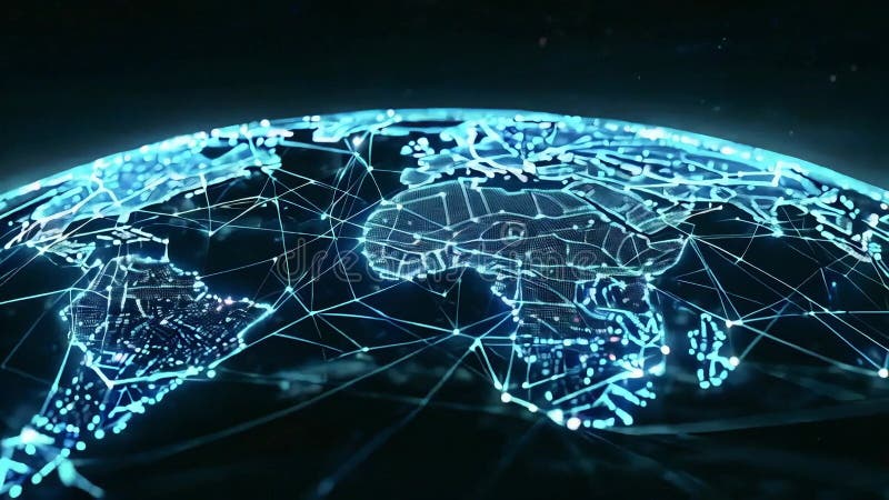 A Glowing Blue Digital Map of the World with Lines and Dots Connecting ...