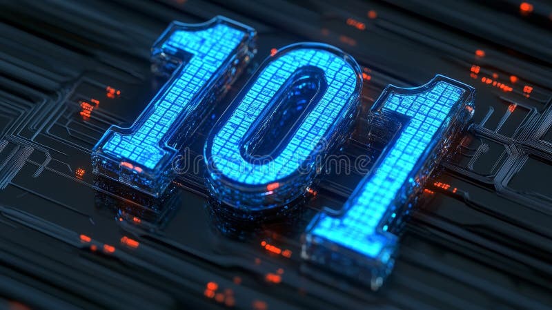 Glowing Blue Digital Number 101 Displayed on a Futuristic Printed ...