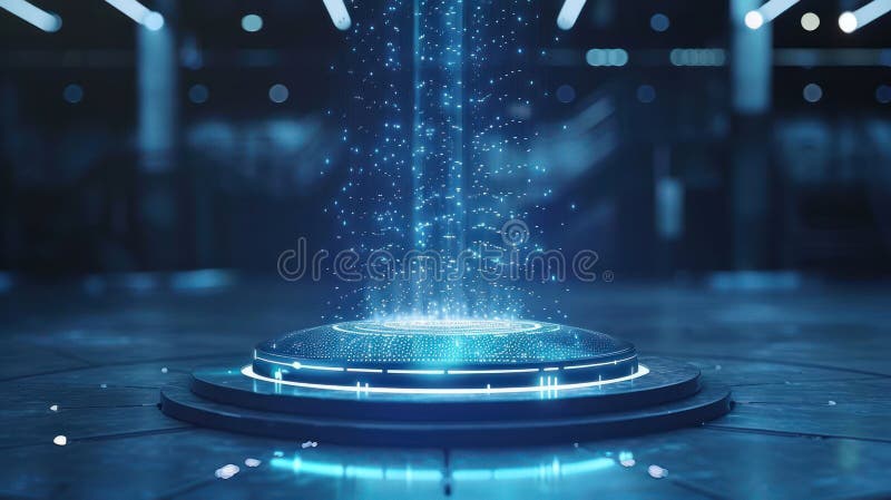 A Glowing Blue Digital Portal in a Futuristic Setting Stock ...