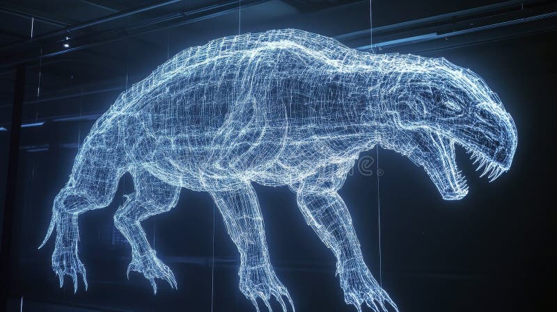 Glowing Blue Digital Predator in Dark Space Stock Illustration ...