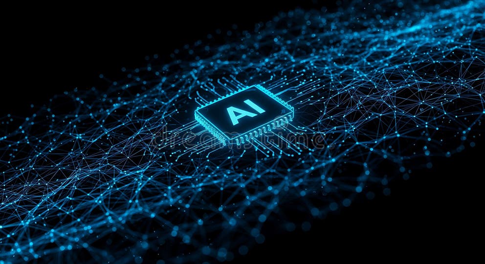 A Glowing Blue Digital Representation of a Microchip Labeled "AI" is at ...