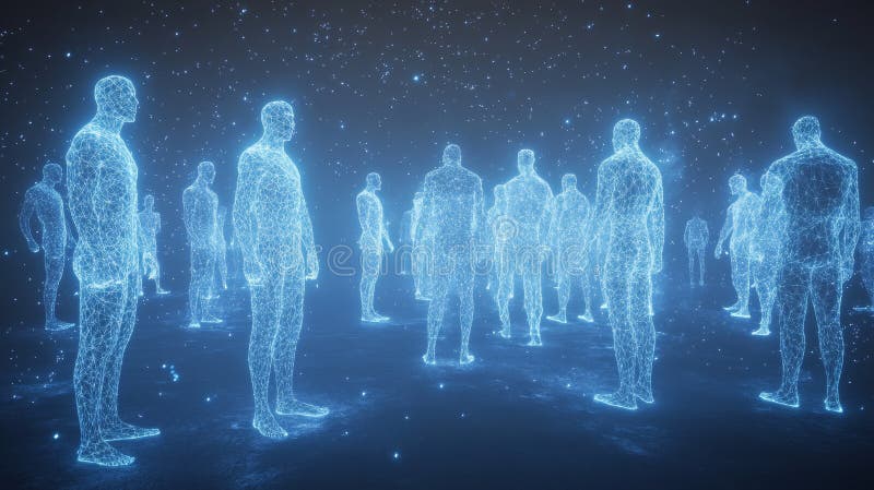 Glowing Blue Digital Representations of Futuristic Human Shapes. Stock ...