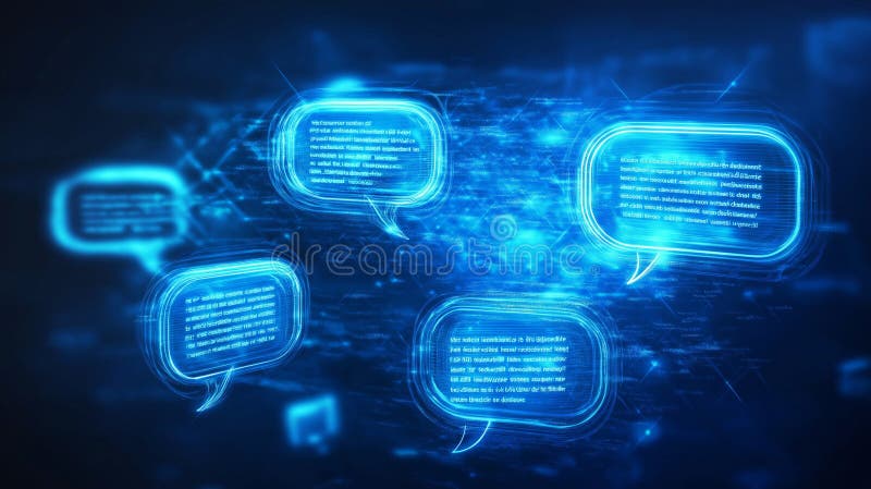 Glowing Blue Digital Speech Bubbles Abstract Futuristic Background ...
