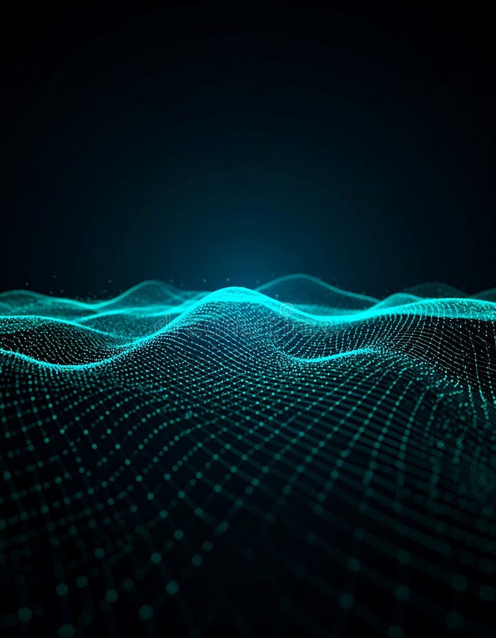 Glowing Blue Digital Wave Grid on Dark Background, Representing Data or Network Stock ...