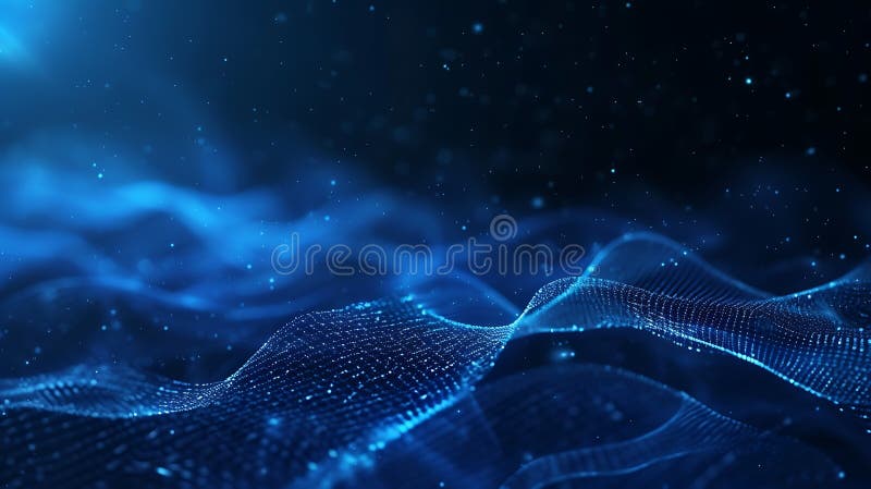 Glowing Blue Digital Wave with Particle Dispersion in Abstract ...