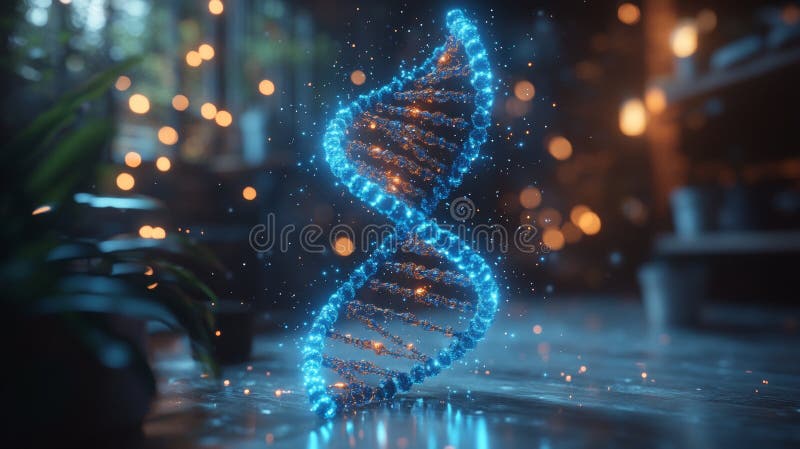 Glowing blue DNA helix stock illustration. Illustration of progress ...