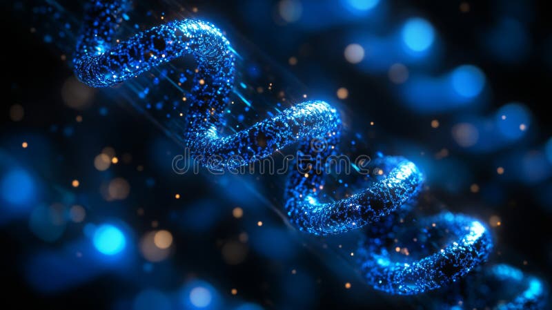 Glowing Blue DNA Helix in Dark Background Stock Illustration ...