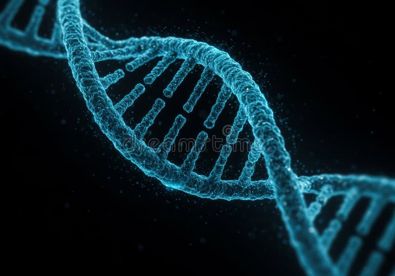 Glowing Blue DNA Helix in Dark Space Stock Illustration - Illustration ...