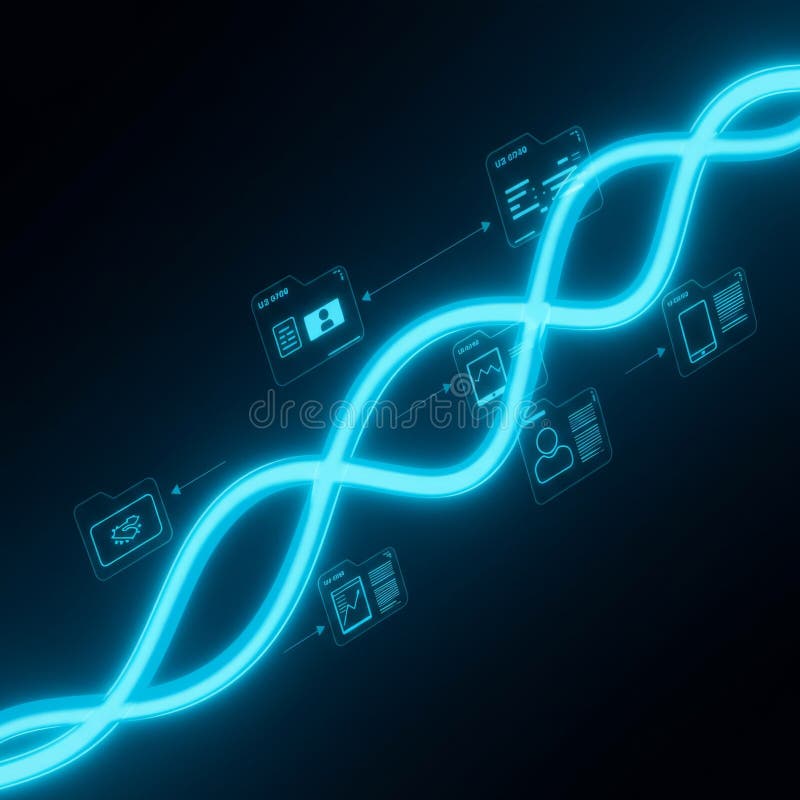 Glowing Blue DNA Helix with Digital Data Stream Stock Illustration ...