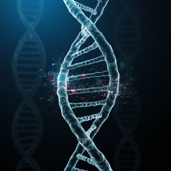 Glowing Blue DNA Helix with Digital Particles Stock Illustration ...