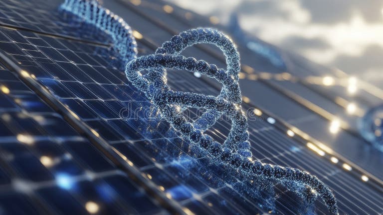 Glowing Blue Dna Helix on Solar Panel Background Stock Illustration ...