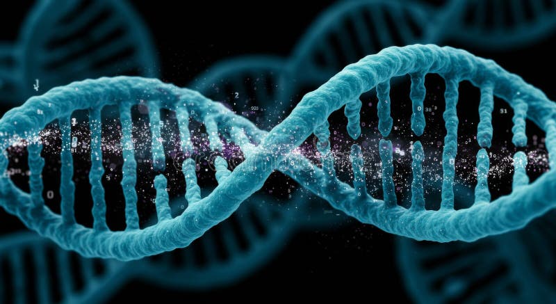 Glowing Blue DNA Helix Structure in Dark Background Stock Illustration ...