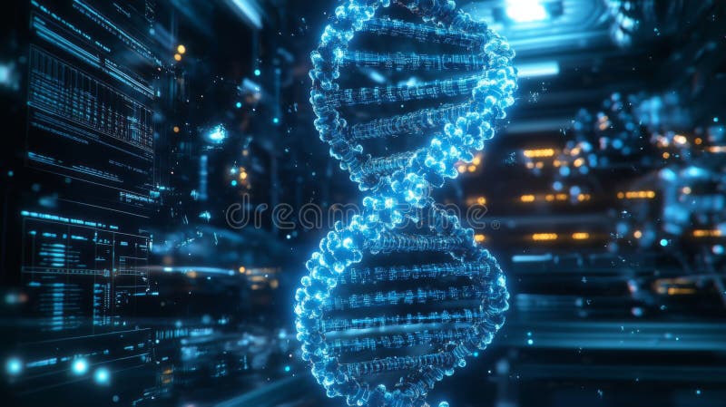 Glowing Blue DNA Strand in Digital Space Stock Image - Image of ...