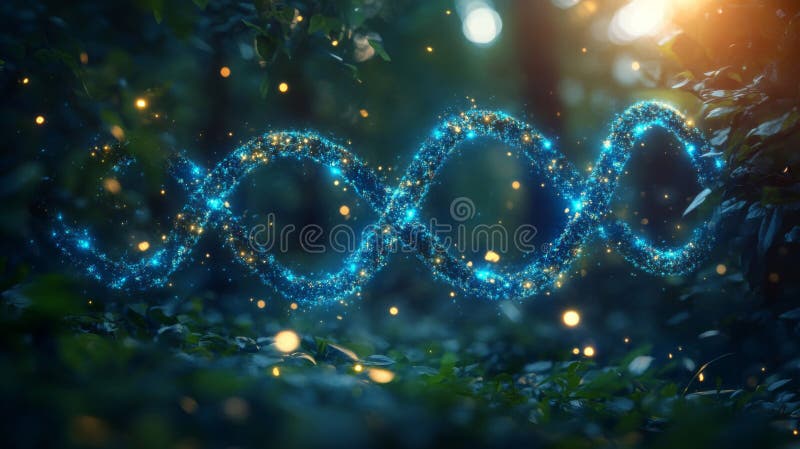 A Glowing Blue DNA Strand in a Mystical Forest Stock Illustration ...
