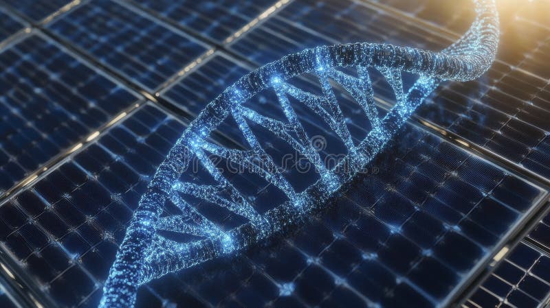 Glowing Blue Dna Strand Over Dark Solar Panels Stock Illustration ...