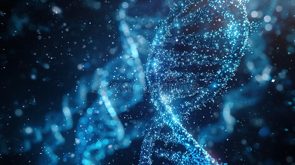 Glowing Blue Double Helix DNA Model with Particles Stock Illustration ...