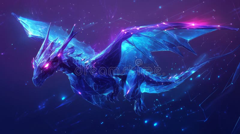 Glowing Blue Dragon in Cosmic Space Stock Illustration - Illustration ...