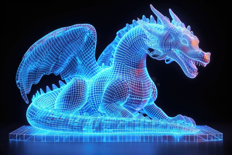 A Glowing Blue Dragon Sitting on a Platform Stock Photo - Image of ...