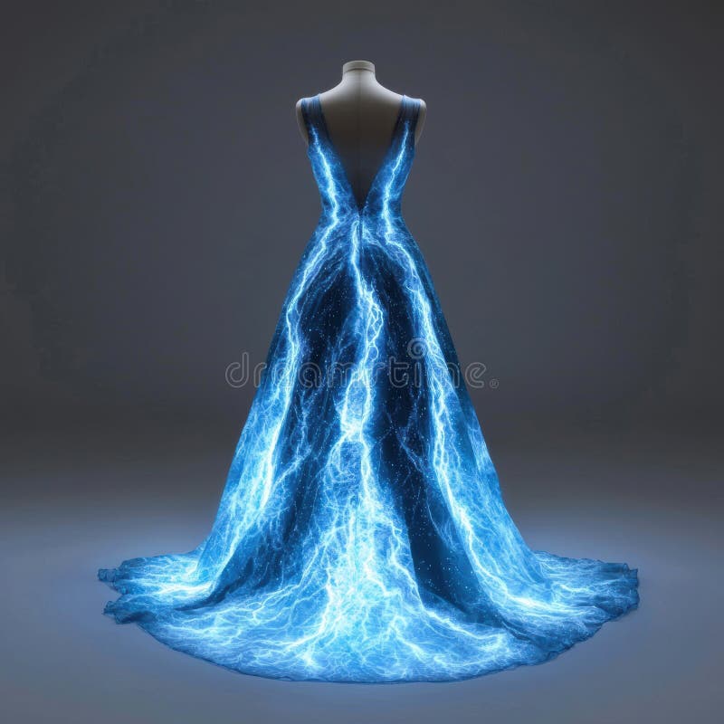 Glowing Blue Dress with Lightning Effect Stock Illustration ...