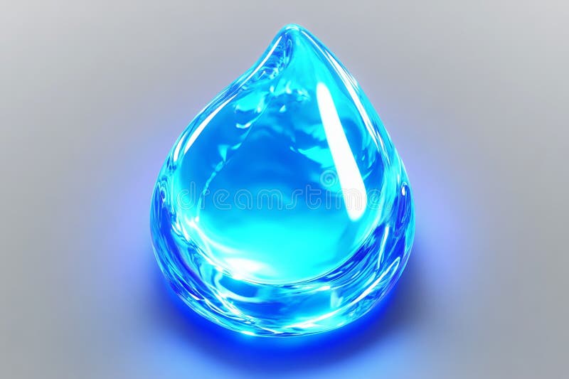 A Glowing Blue Droplet, Rendered in 3D, Highlighted Against a Gray ...
