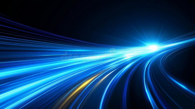 Glowing Blue Dynamic Lines on Black Background. Light Drawing ...