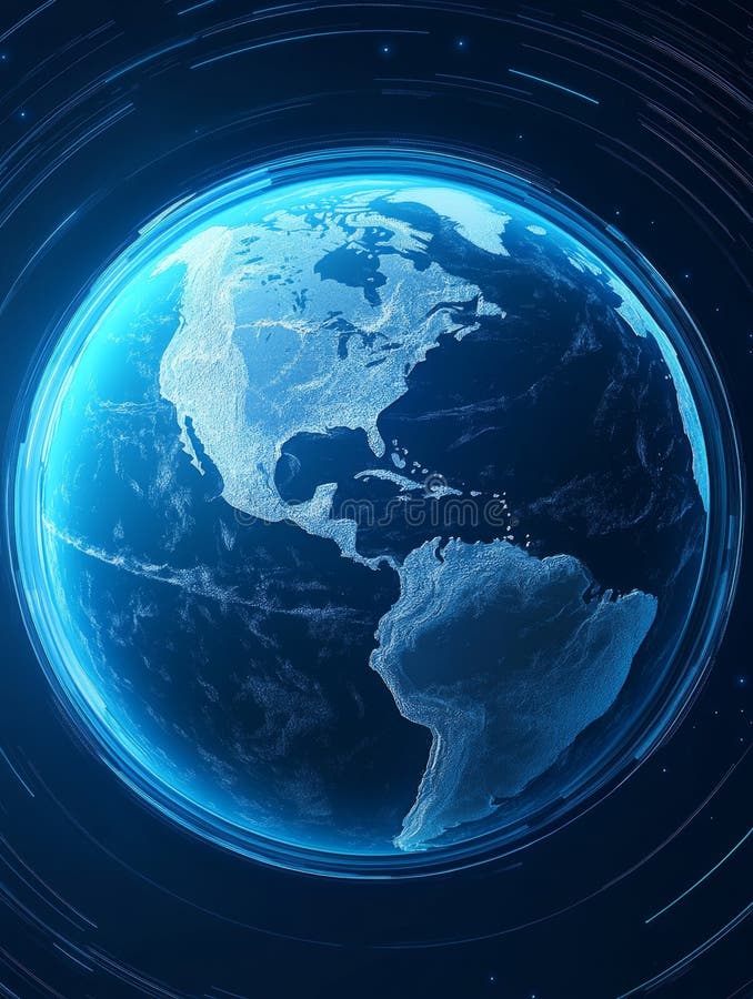 Glowing Blue Earth from Space with Nighttime Americas View Stock Image ...