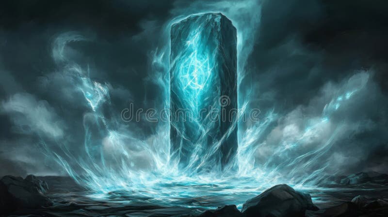 Glowing Blue Energy Pillar Over a Cloudy City with Mysterious Light ...
