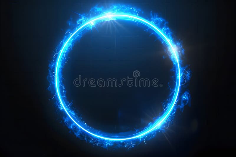 Glowing Blue Energy Ring on Dark Background with Abstract Light Effects ...