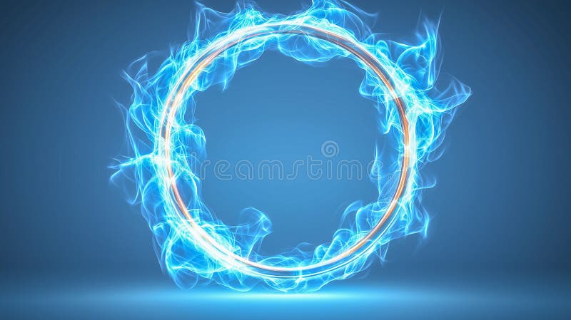 Glowing Blue Energy Ring with Dynamic Fiery Aura Stock Illustration ...