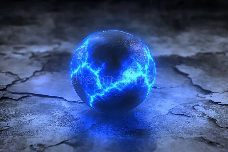Glowing Blue Energy Sphere on Cracked Surface Abstract Background Stock ...