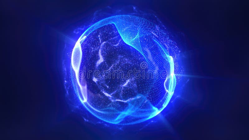 Glowing Blue Energy Sphere with Fluid Patterns in a Dark Abstract Space ...