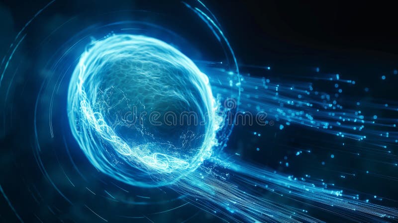 Glowing Blue Energy Sphere with Radiating Light Trails Stock Image ...