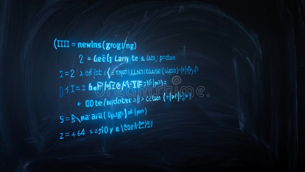 Illuminated Equations Displayed on a Dark Chalkboard Revealing Complex ...