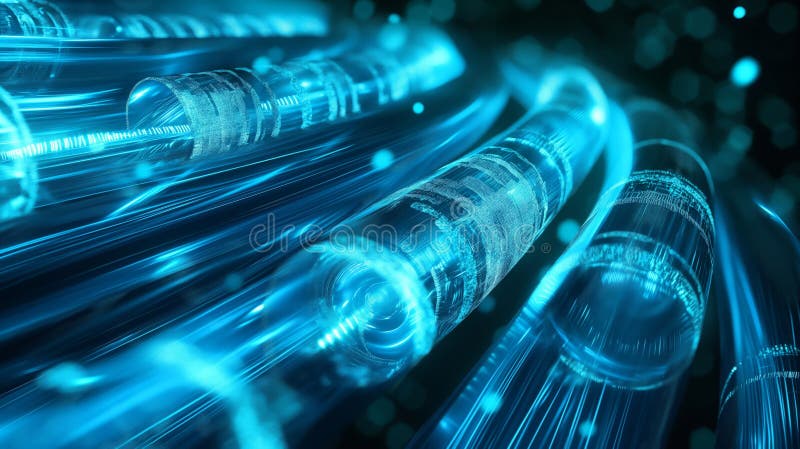 Glowing Blue Fiber Optic Cables Stock Image - Image of innovation ...