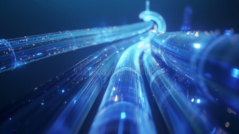 Glowing Blue Fiber Optic Cables Stock Image - Image of particles, flow ...