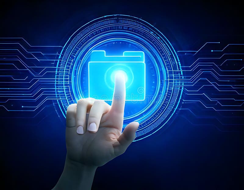 A Glowing Blue Finger Icon Folder Close-up, Representing Confidential ...