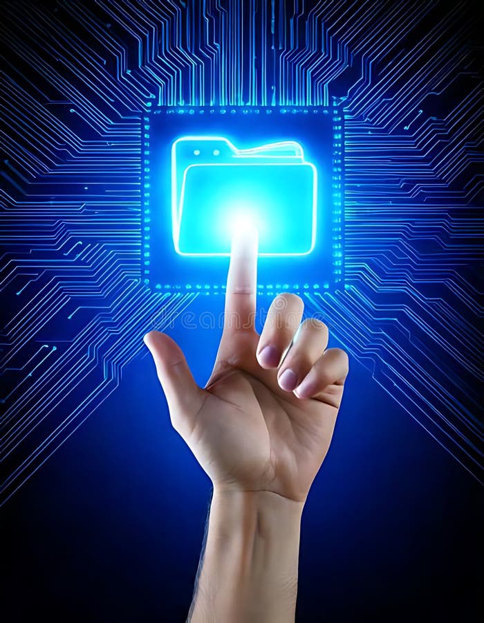 A Glowing Blue Finger Icon Folder Close-up, Representing Confidential ...
