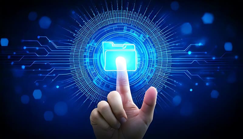 A Glowing Blue Finger Icon Folder Close-up, Representing Confidential ...