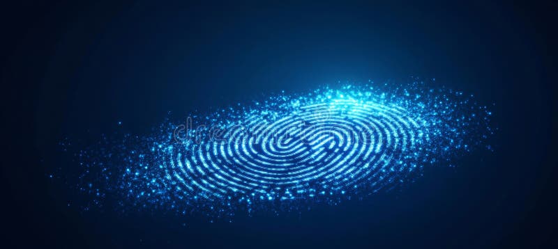 Glowing Blue Fingerprint on a Dark Background, Fingerprint Scanning ...