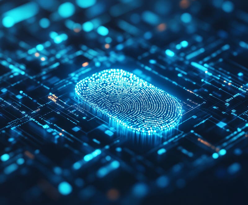 Blue Fingerprint Represents Digital Security Biometric Technology Stock ...