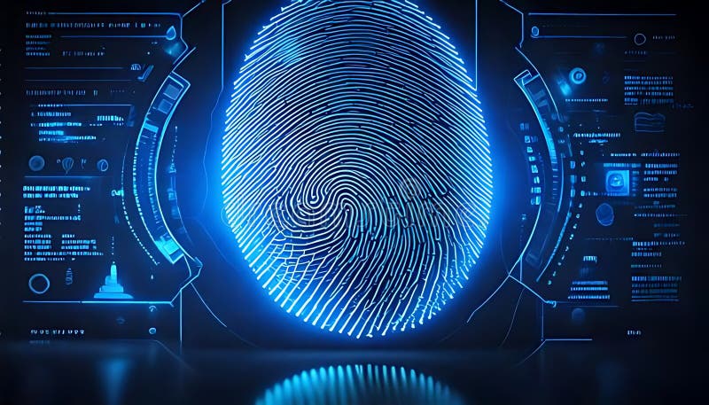 A Glowing Blue Fingerprint with Digital Interfaces Signifies Advanced ...