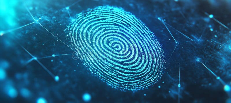 Glowing Blue Fingerprint, Digital Network, Cybersecurity and Biometric ...