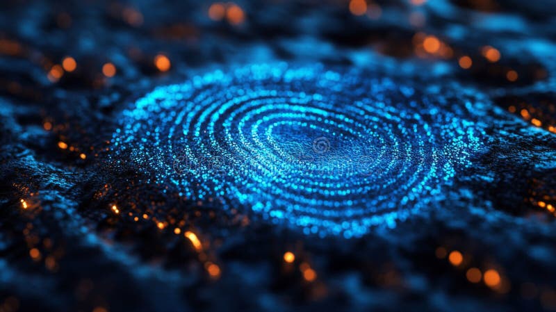 Glowing Blue Fingerprint Pattern on Dark Textured Background Stock ...