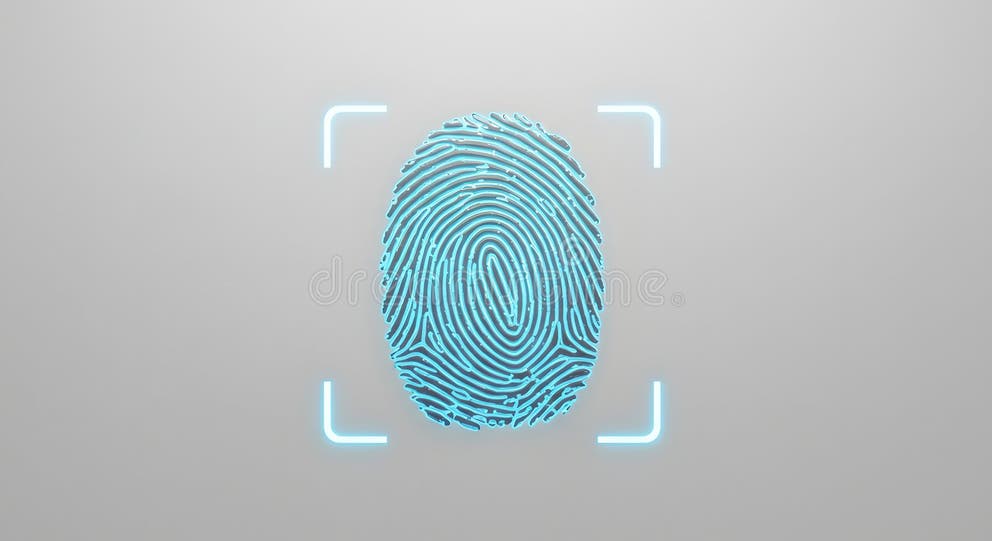 Glowing Blue Fingerprint Scan on Gray Background, Ai Generated Stock ...
