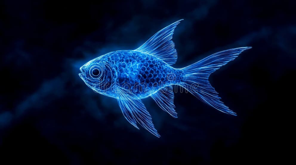 Glowing Blue Fish Swimming in Dark Water Represents Evolution and ...