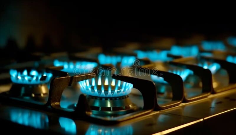 Glowing Blue Flame on Stove Top Burner Generated by AI Stock ...