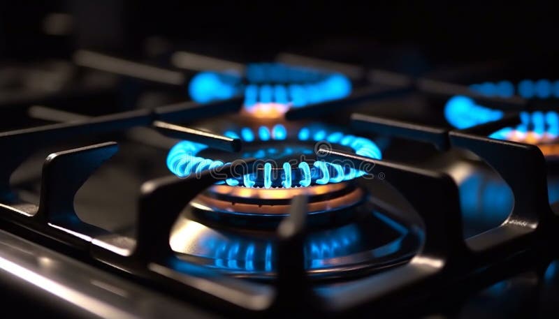 Glowing Blue Flame on Stove Top Burner Generated by AI Stock ...