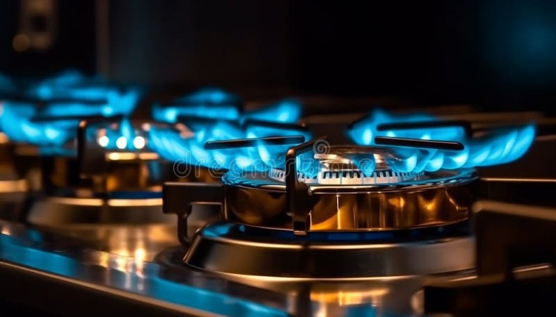 Glowing Blue Flame on Stove Top Burner Generated by AI Stock ...
